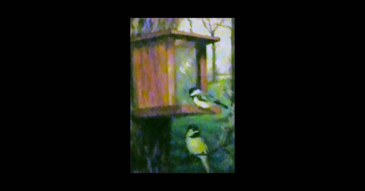 Birds at a Feeder Painting - Birds - Sticker | TeePublic