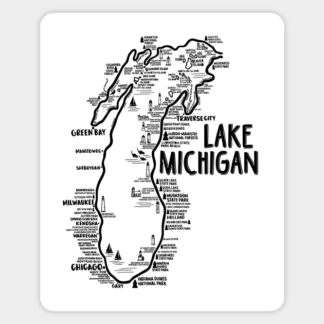 Lake Michigan Map - Michigan - Sticker | TeePublic