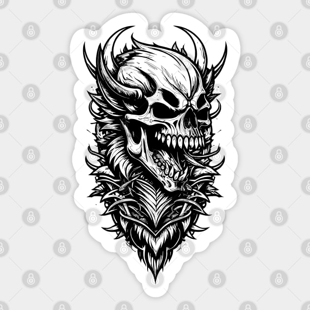 Black and White Morbid Skull - Skulls - Sticker | TeePublic