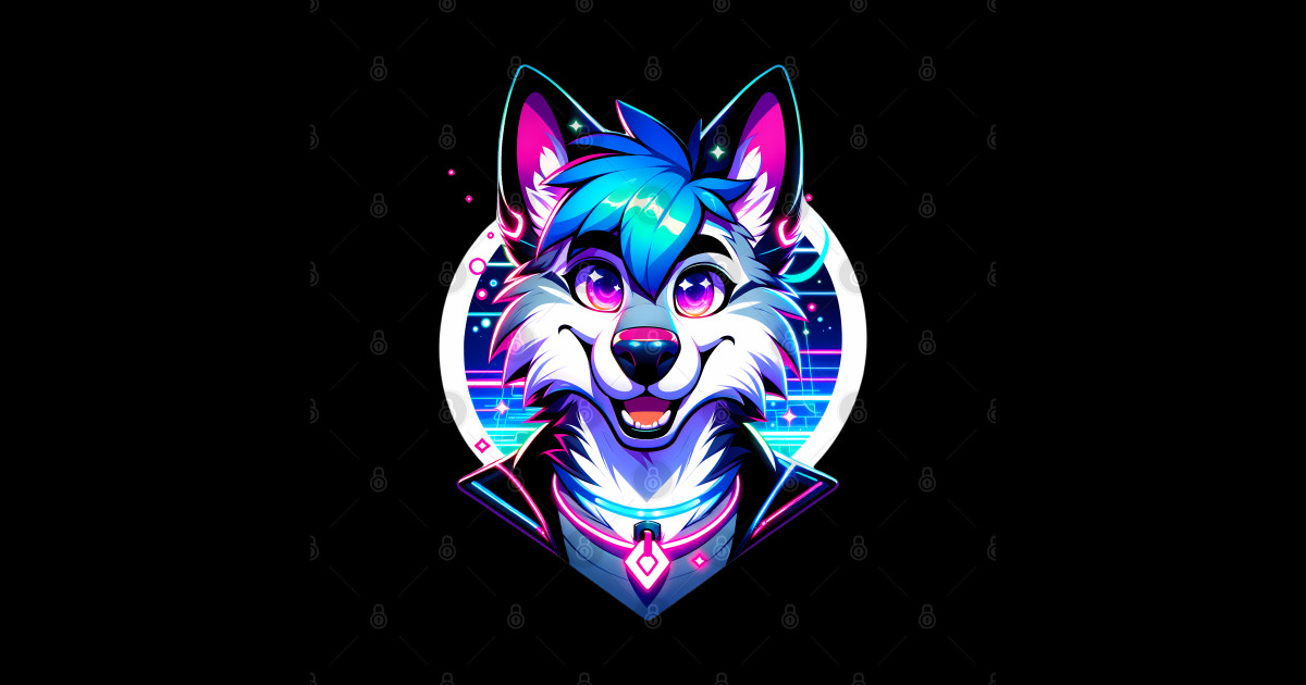 Cyberpunk Neon Furry Anthro Wolf - Furry - Sticker | TeePublic