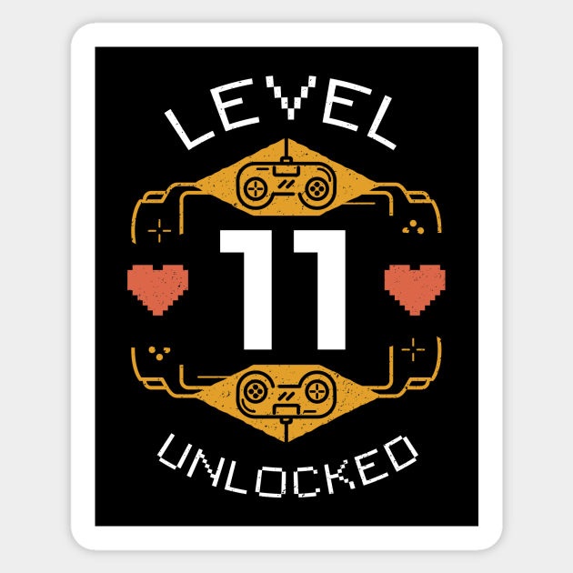 Retro Gaming Level 11 Unlocked - Level 11 Unlocked - Sticker | TeePublic