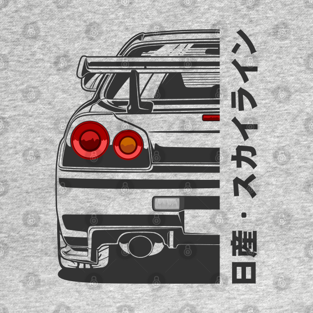 Nissan Skyline GTR R34 Line Art Illustration - Nissan Skyline - T-Shirt ...
