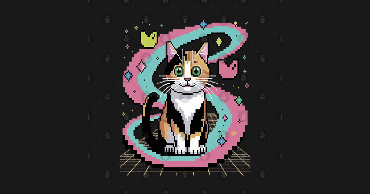 Calico Cat In Retro Pixel Dreams - Calico Cat In Retro Pixel Dreams - T ...