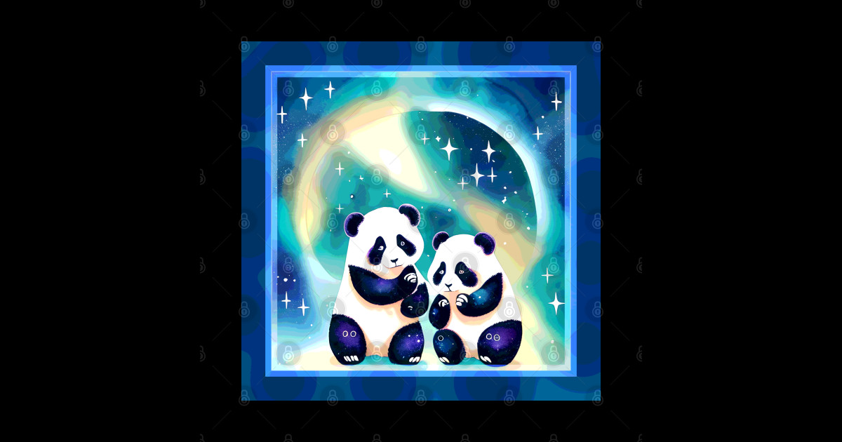 two pandas and galaxy 2023 tileartwork - Two - Sticker | TeePublic