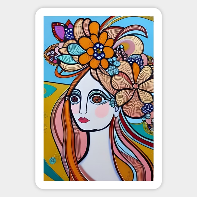 Woman with flowers in her hair - Woman - Sticker | TeePublic