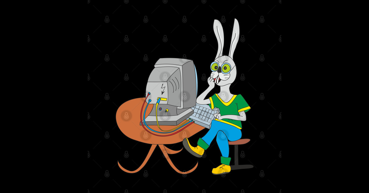 Rabbit at the computer - Rabbit - Posters and Art Prints | TeePublic