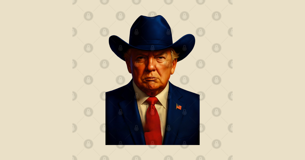 Donald Trump Portrait in Navy Cowboy Hat American Flag - Donald Trump ...