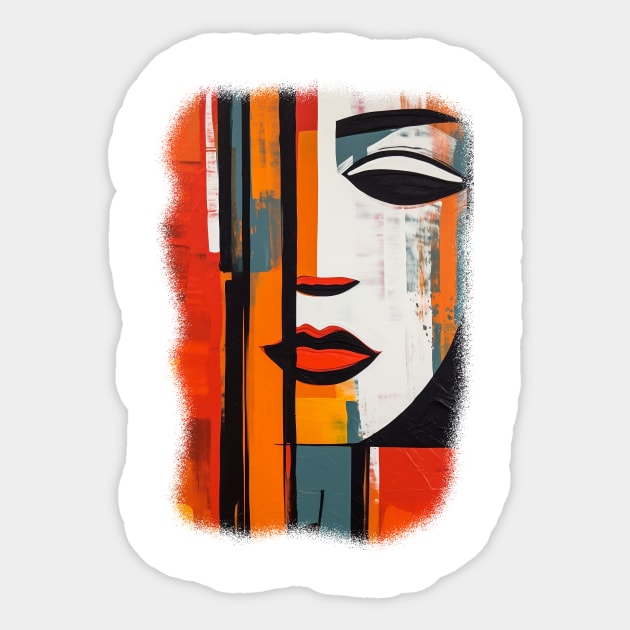 Abstract woman face, straight lines on canvas - Woman Face - Sticker ...