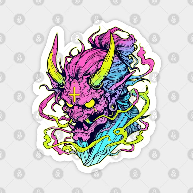 Oni Yokai Hannya Ogre Neon Art - Oni Demon - Magnet | TeePublic