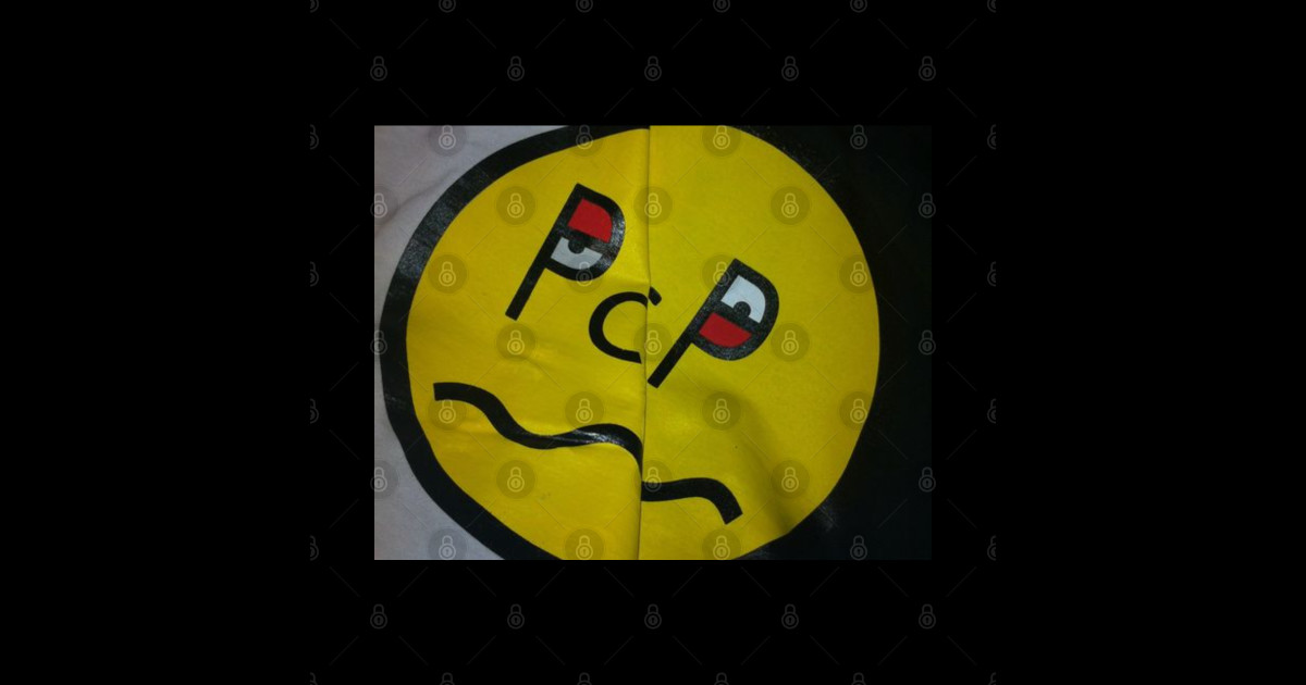 PcP Smiley Face Black and White Split Logo - Pcp - Sticker | TeePublic