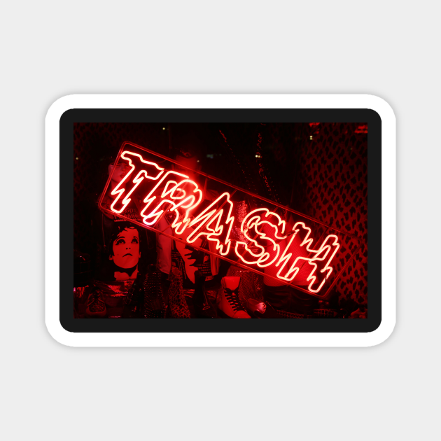 Red neon light sign of a store called "Trash" in the Lower East Side ...
