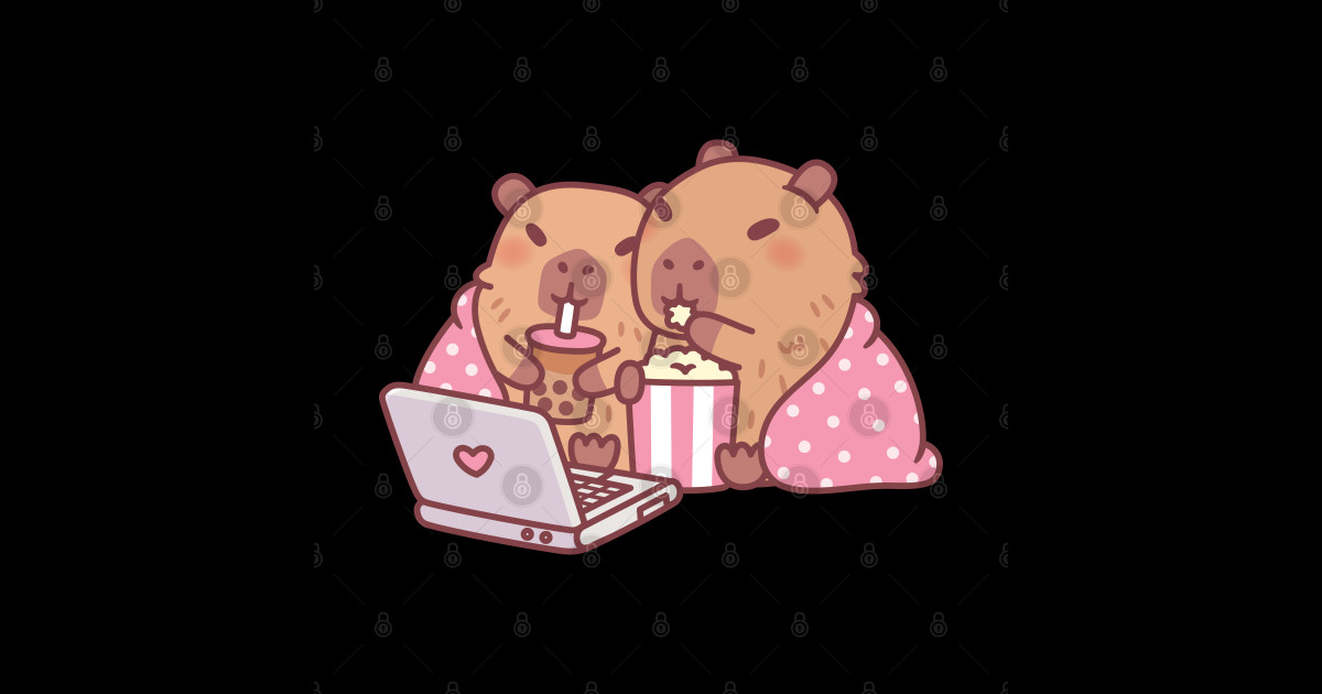 Cute Capybaras Chilling Together With Popcorn And Boba - Cute Capybaras ...
