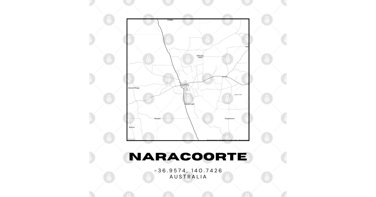 Minimalist Naracoorte Map with Coordinates | Black and White Design ...