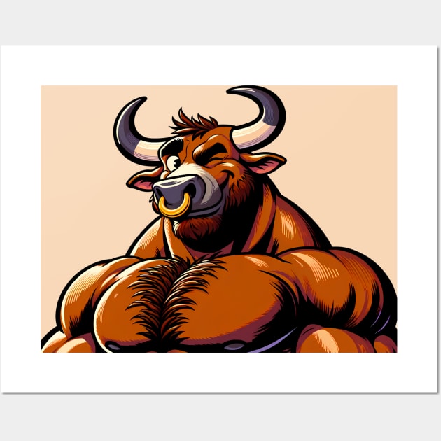 Muscular Winking Bull Anthro Furry Minotaur Design - Furry - Posters ...