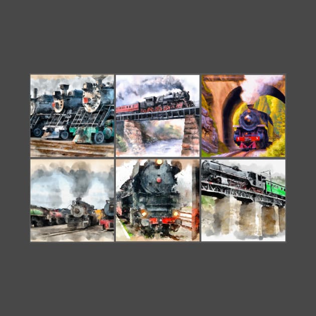 Steam Locomotive Watercolor Collage - Steam Locomotive - T-Shirt ...