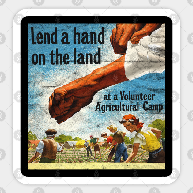 Distressed Lend a Hand on the Land Poster - Wwii Propaganda - Sticker ...