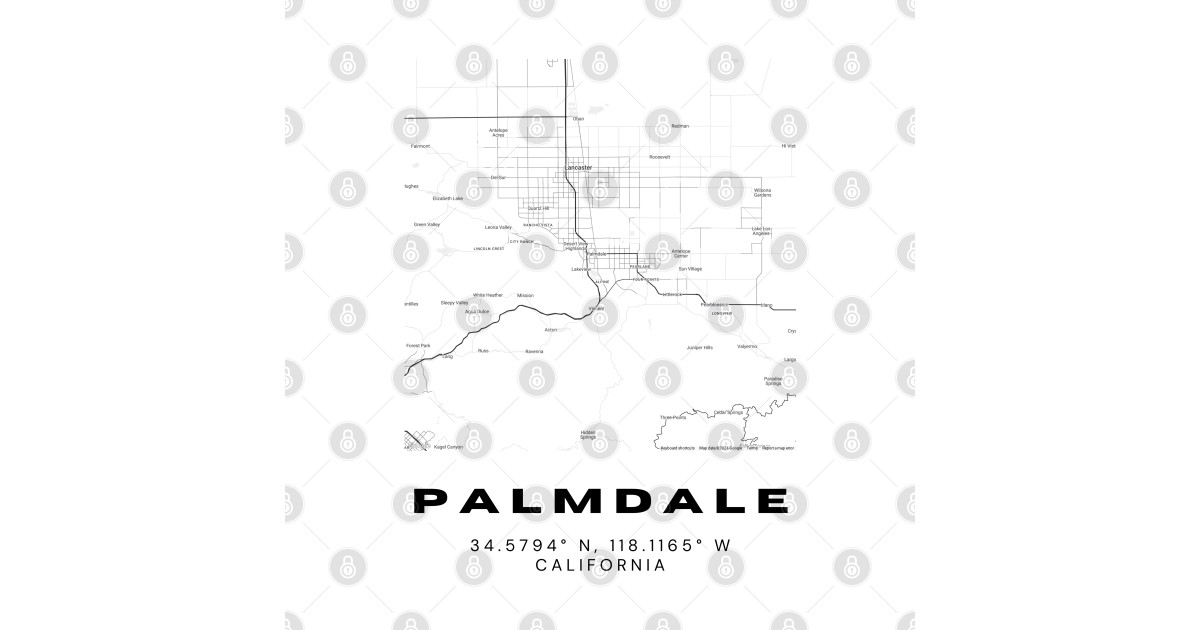 Minimalist Palmdale Map Art - California City Coordinates Design ...