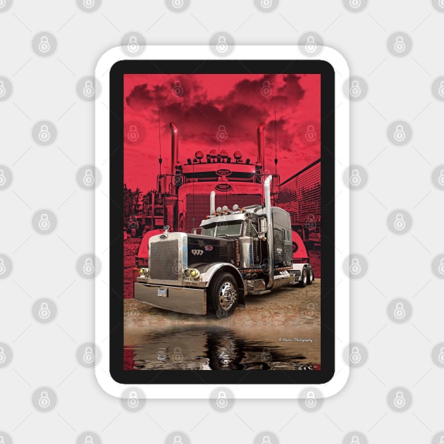 Peterbilt with Red Peterbilt background - Big Rigs - Magnet | TeePublic
