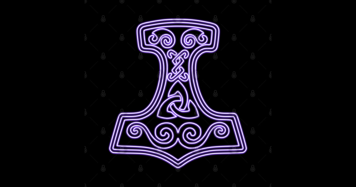 Thor hammer - Mjöllnir - violet neon - Thors Hammer - Sticker | TeePublic