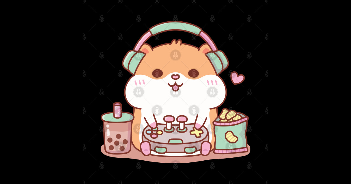 Cute Chubby Hamster Gamer Playing Video Games - Cute Hamster - Sticker ...