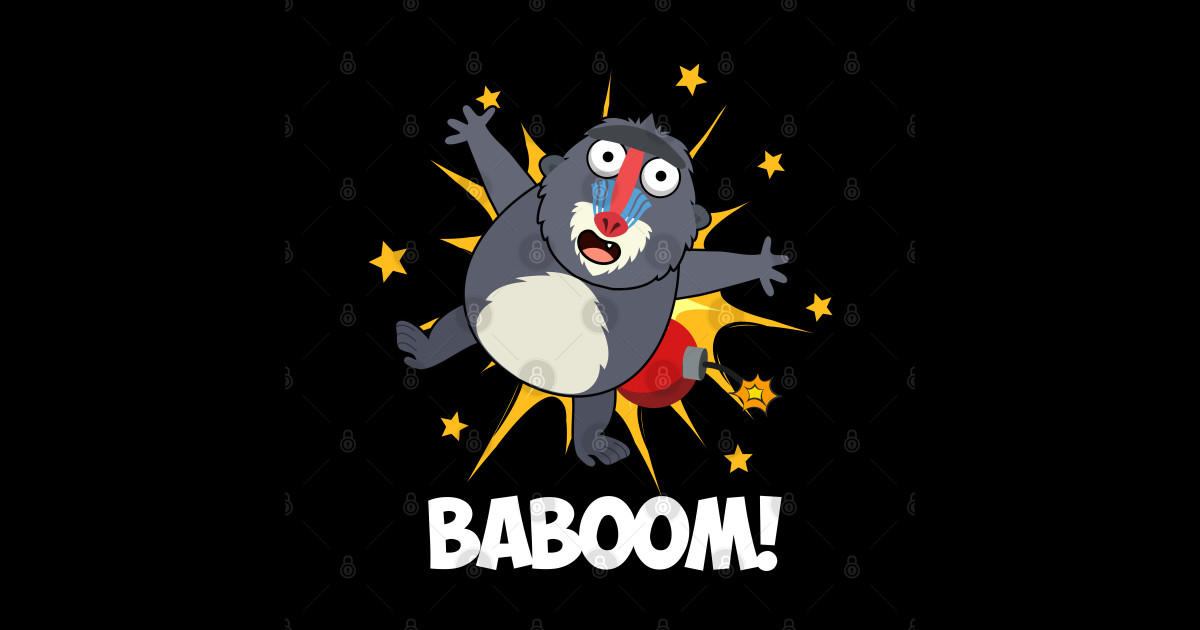 Baboom Funny Exploding Monkey Baboon Pun - Baboon Pun - Posters and Art ...