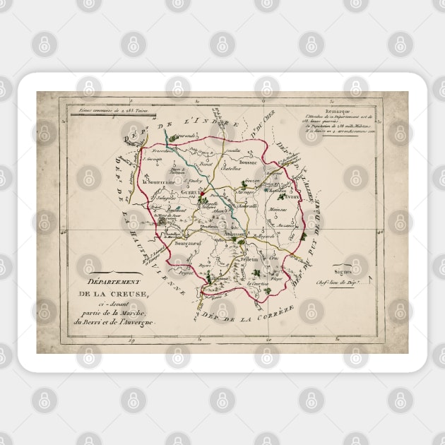 Old Map - Vintage - Department of Creuse - Dig - Sticker | TeePublic