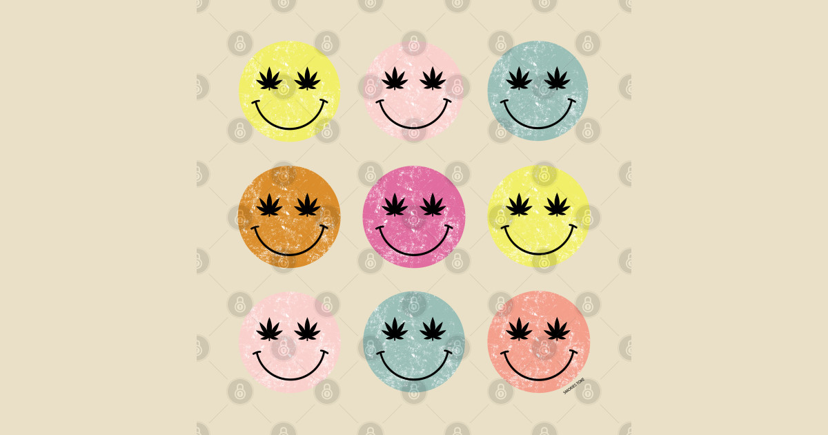 Retro Smiley Face Weed Eyes Preppy Y2K VSCO Girl - Smiley Face Weed - T ...
