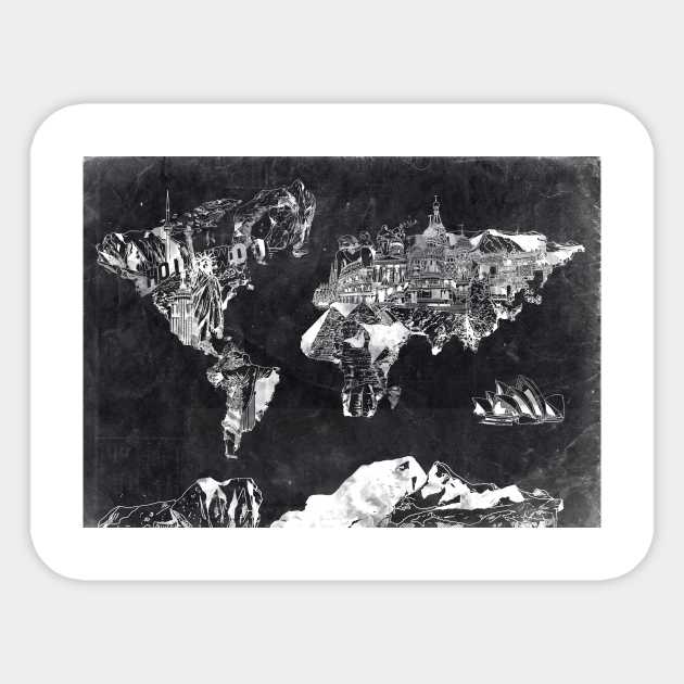world map landmarks - World Map - Sticker | TeePublic