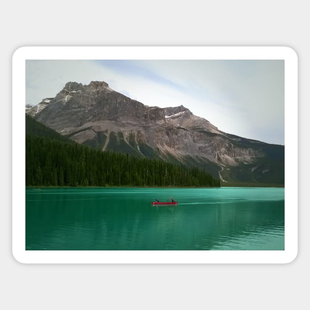 A Red Canoe on Emerald Lake - Water - Sticker | TeePublic