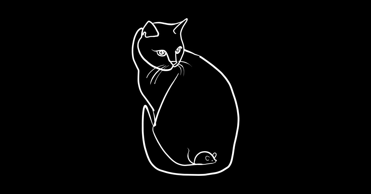 Cat and Mouse, Animal, Line art - Cats Lover - Sticker | TeePublic