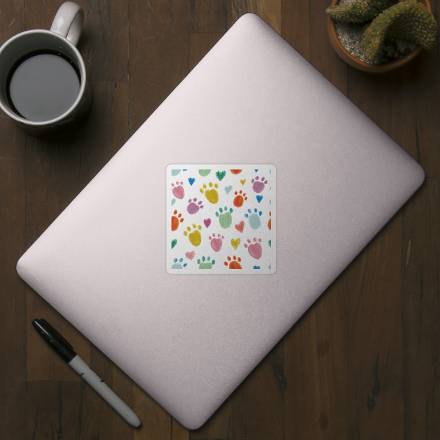 Colorful cute paw prints - Colorful Cute Paw Prints - Sticker | TeePublic
