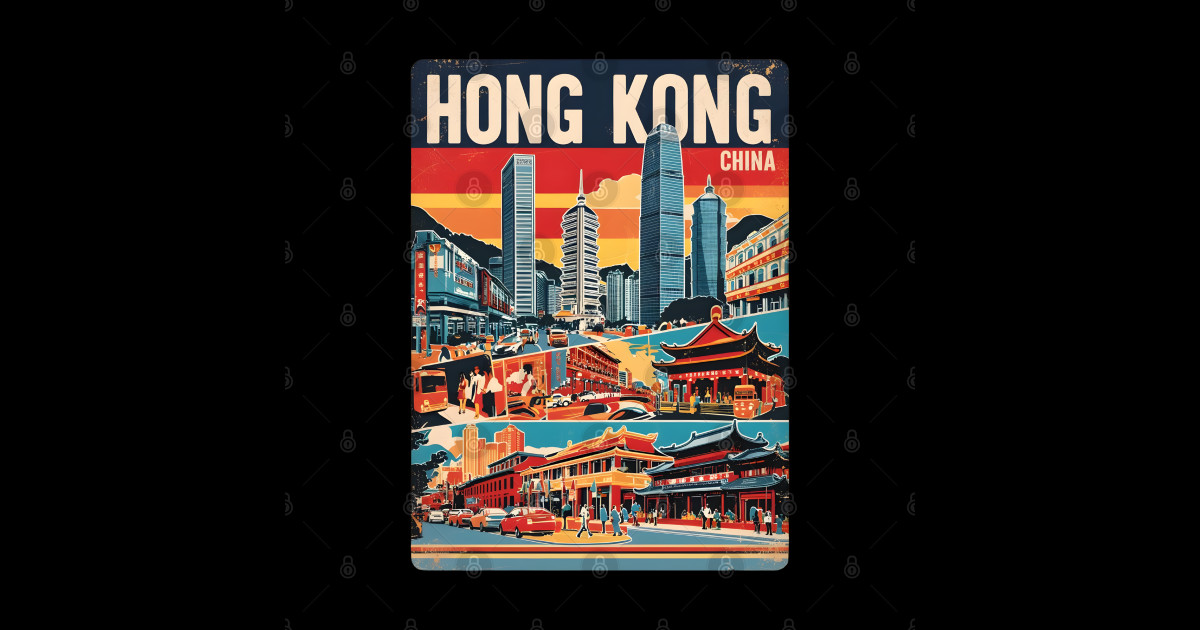 A Vintage Travel Art of Hong Kong - China - Hong Kong - Sticker | TeePublic
