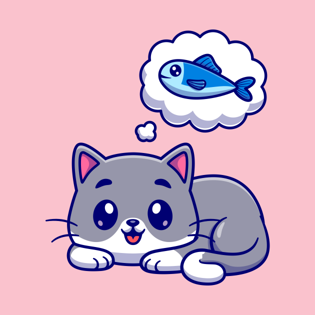 Cute Cat Thinking Fish Cartoon - Cute Cat Thinking Fish Cartoon - T ...