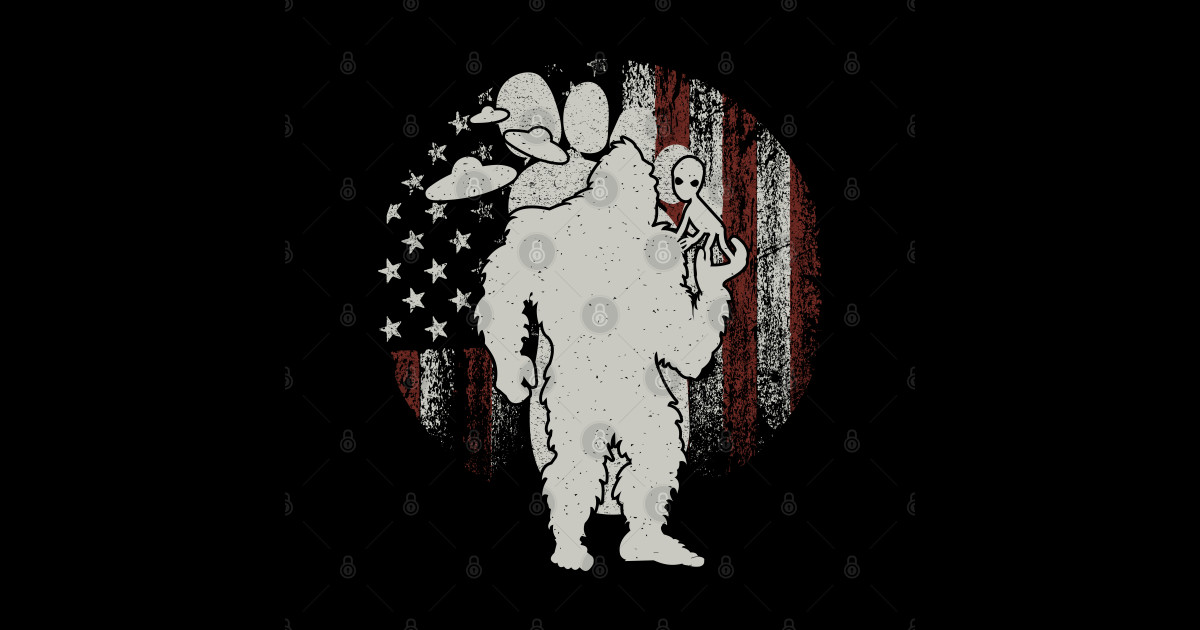 Bigfoot And Alien American Flag - Sasquatch - Sticker | TeePublic