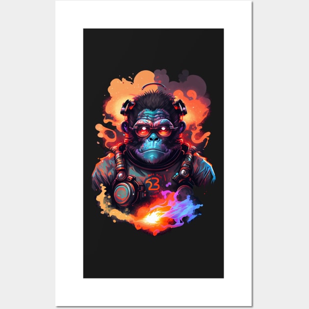 Cyberpunk Ape Portrait Sci-Fi Galactic Ape Explorer - Ape - Posters and ...
