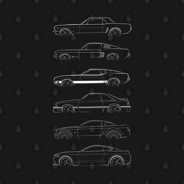 Evolution of the Ford Mustang - profile stencil, white - Mustang - T ...