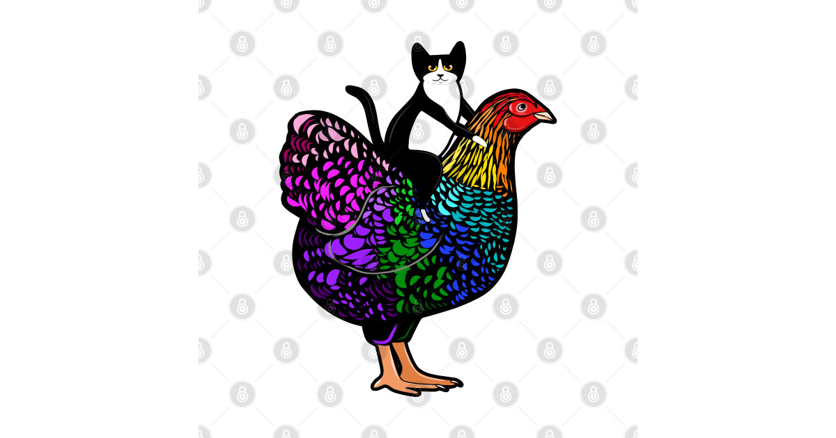 Rainbow Chicken Ride - Cats - T-Shirt | TeePublic