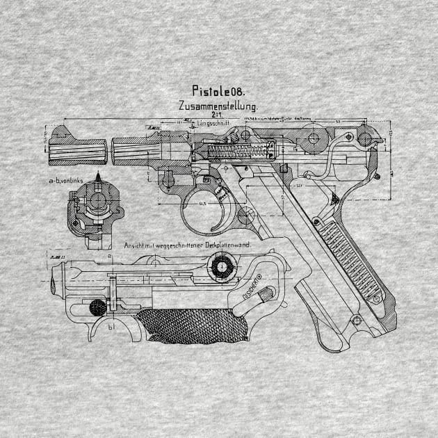 WW2 Luger P08 Weapon Blueprint - Ww2 Gifts - T-Shirt | TeePublic