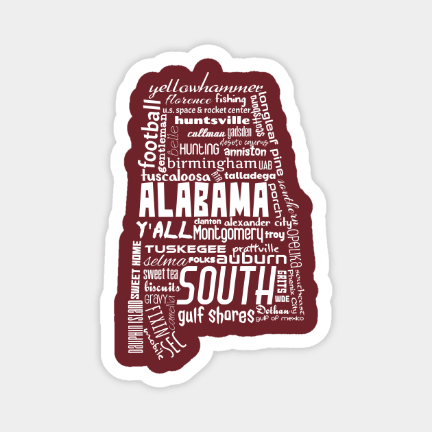 Alabama State Pride Word Cloud - White - Alabama - Magnet | TeePublic