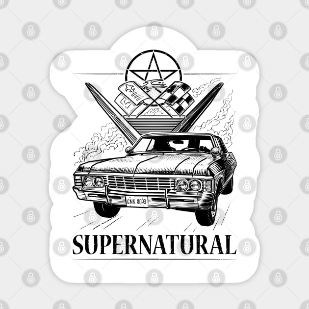 Supernatural Impala Black and White - Black And White - Sticker | TeePublic