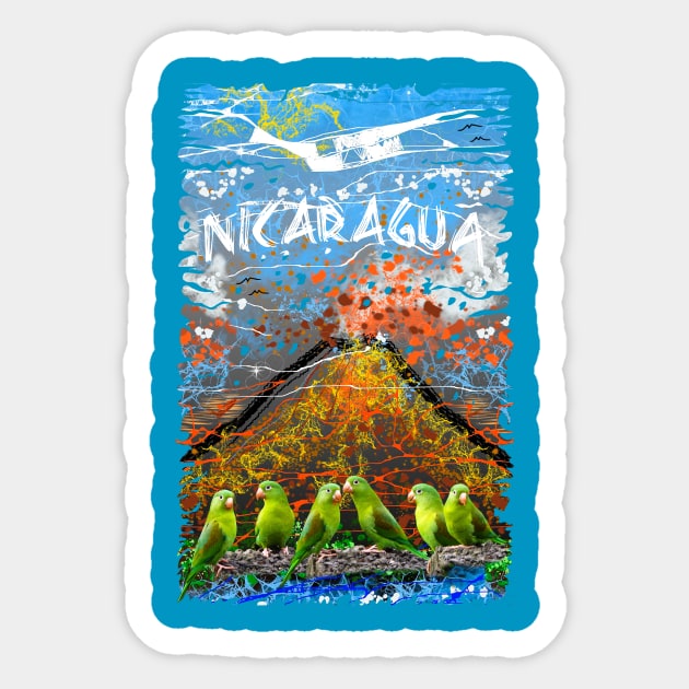 Green parakeets and active volcano - Parakeets - Sticker | TeePublic