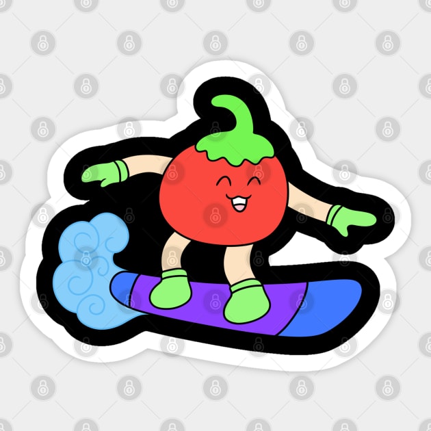 Cartoon tomato surfing - Tomato - Sticker | TeePublic