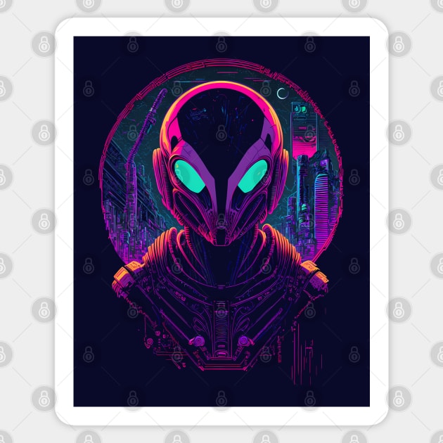 Alien Robot Synthwave - Alien - Sticker | TeePublic