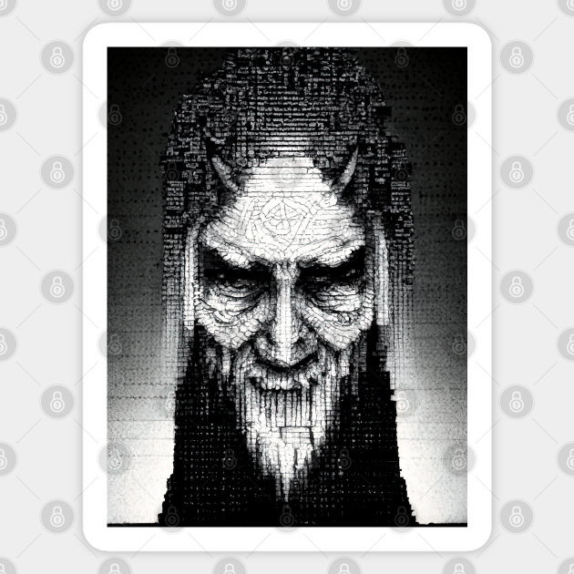ASCII art of a demonic wizard 4 - Psychedelic - Sticker | TeePublic