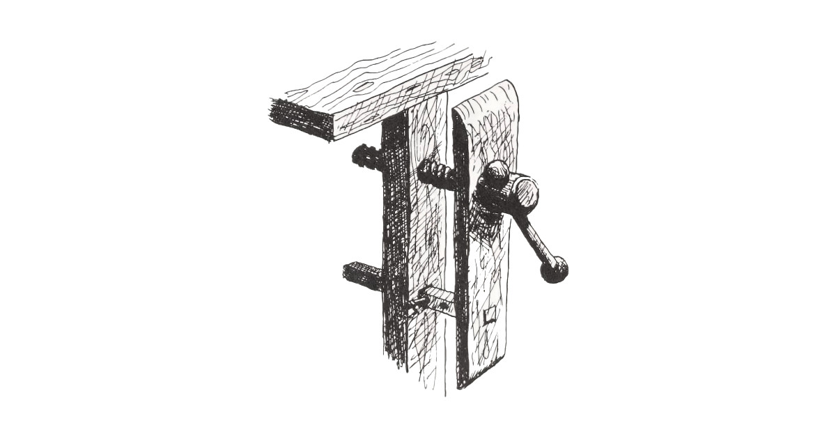 Vertical wood vise (leg vise) - vintage book illustration from "Old ...