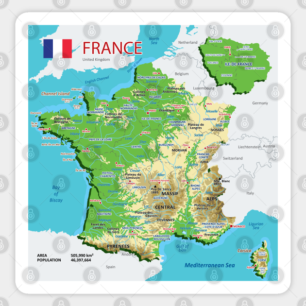Geographic map of France - Map Of France - Sticker | TeePublic