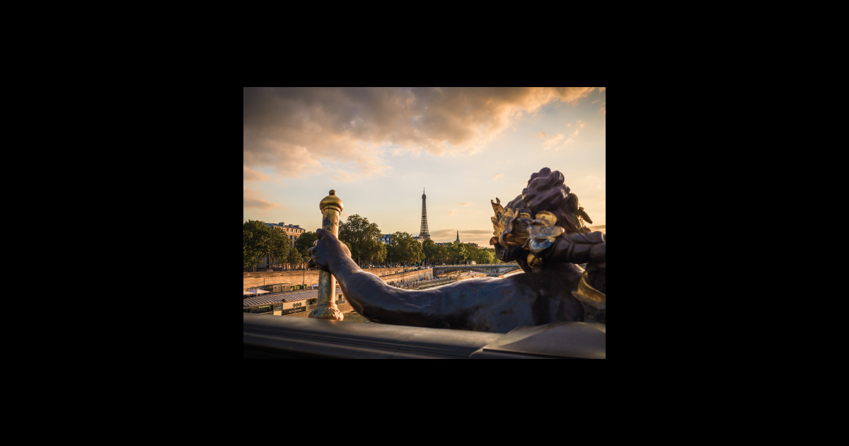 Eiffel Tower and Statue from Alexandre III Bridge - France - Posters ...