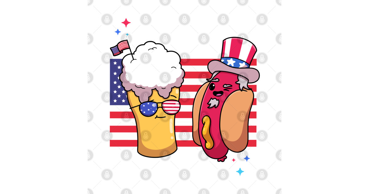 Kawaii Uncle Sam Hot Dog And Beer - Uncle Sam Hot Dog - T-Shirt | TeePublic