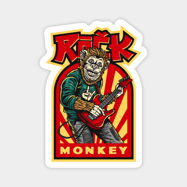 Rock n Roll Monkey Illustration - Rockstar - Magnet | TeePublic
