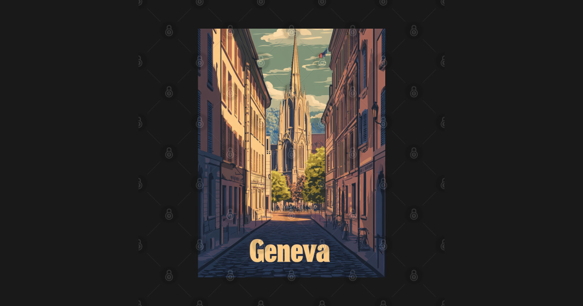 Explore the beauty of Geneva showcased in this retro travel poster ...